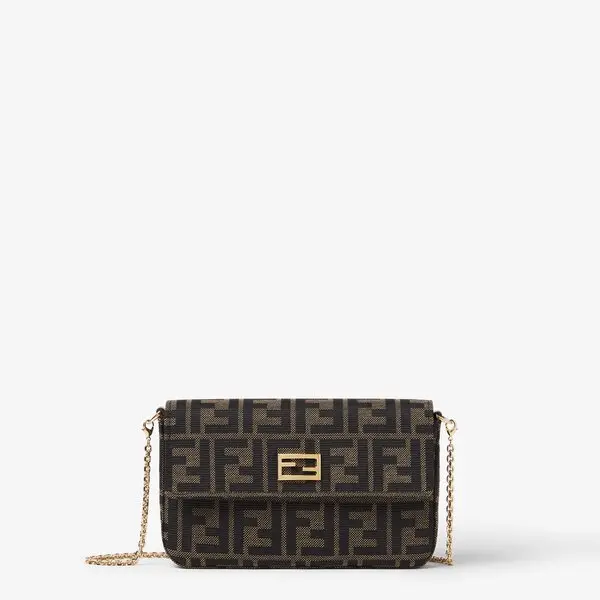 Fendi Tube Wallet On Chain Ff Zucca Jacquard And Leather Compact Wallet - [brown]